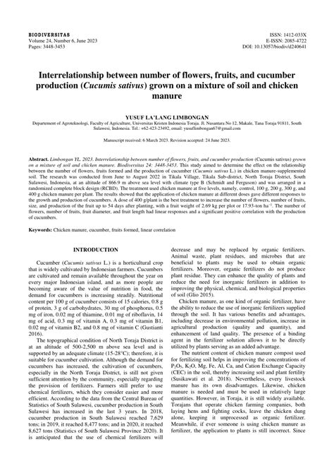 Pdf Interrelationship Between Number Of Flowers Fruits And Cucumber Production Cucumis