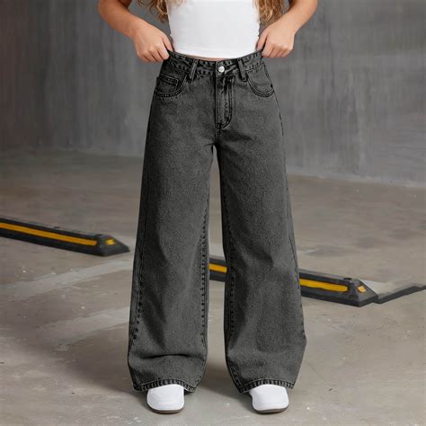 Atoguta Girls Wide Leg Jeans Bow Embroidered Straight Leg Baggy Jeans