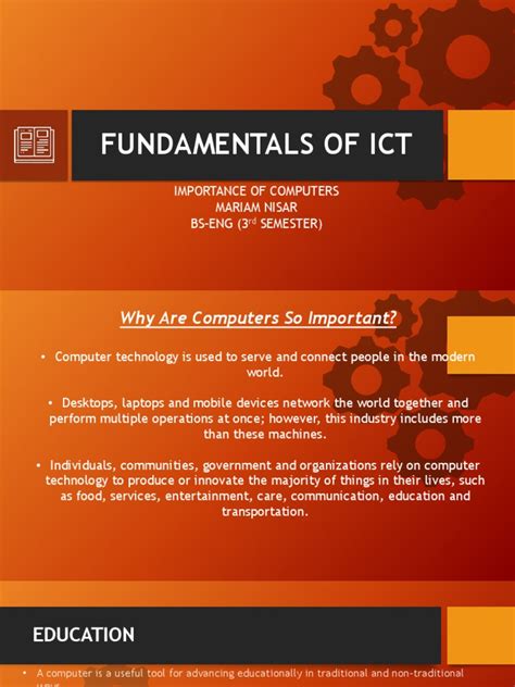 Fundamentals Of Ict Importance Of Computers Mariam Nisar Bs Eng 3 Semester Pdf