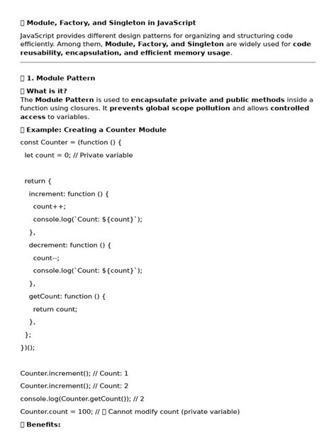 Module Factory Singleton Pdf Java Script Scope Computer Science
