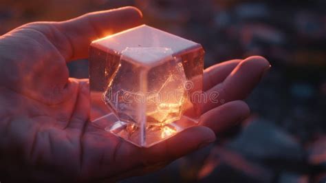 A Person Holding A Small Cube With Light Inside Of It Ai Stock Illustration Illustration Of