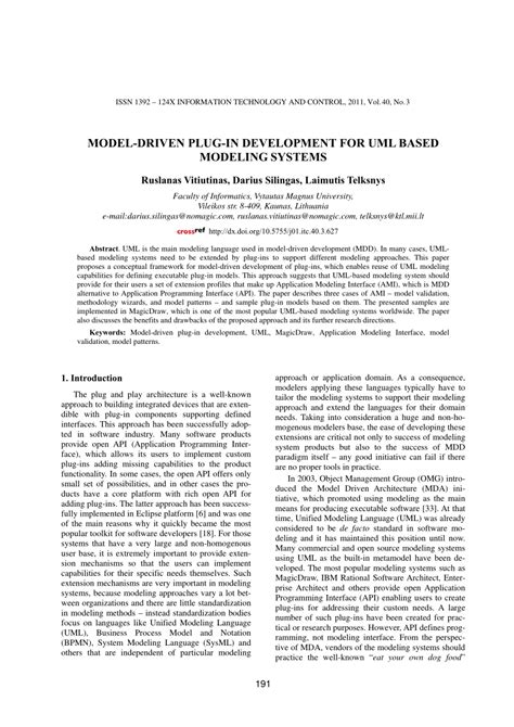 Pdf Model Driven Plug In Development For Uml Based Modeling Systems