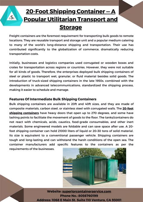 Ppt 20 Foot Shipping Container — A Popular Utilitarian Transport And Storage Powerpoint