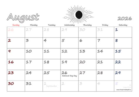 August 2026 Usa Calendar Free Printable Pdfs