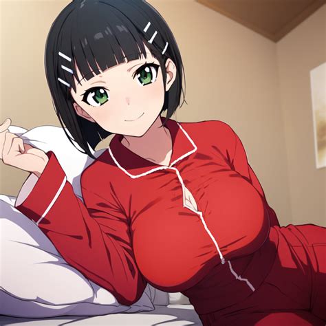 Rule 34 Black Hair Blush Cleavage Clothed Green Eyes Kirigaya Suguha