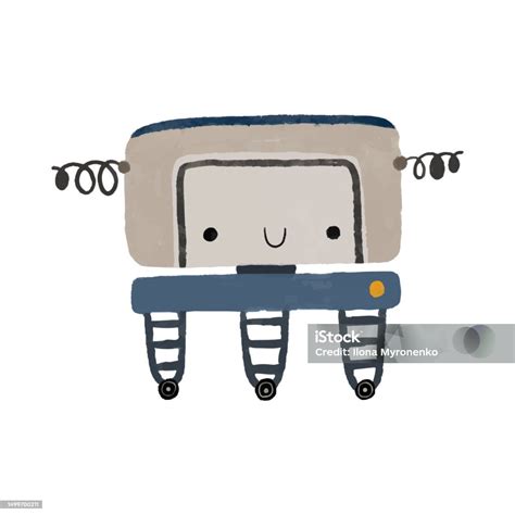 재미 있은 만화 색깔의 아이들 로봇입니다 귀여운 사이보그 복고풍 안드로이드 흰색 배경에 격리된 평면 그림에서 웃는 캐릭터 귀여운 유치한 그림 스티커 인쇄 4 5세에 대한