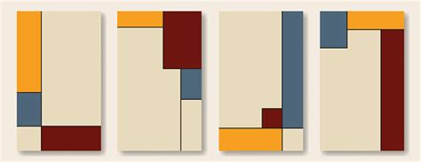 바우하우스 스타일의 수직 아트 포스터 세트 2030년대 프린트 디자인 텍스트에 대한 빈 공간으로 인쇄 및 게시를 위한 기하학적