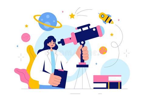 Astronomy Vector Illustration Featuring People Observing A Starry Night