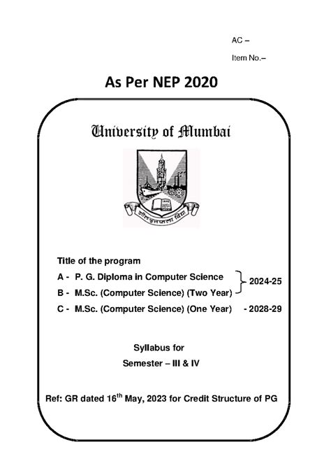 Msc Computer Science Sem Iii And Iv Syllabus Nep Ac Item No As Per Nep 2020 University Of
