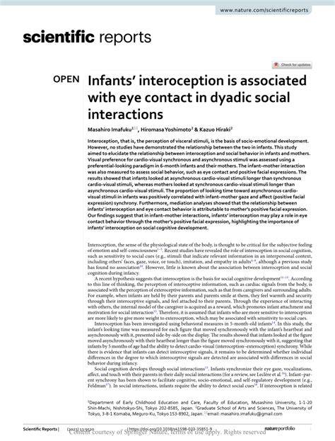 Pdf Infants Interoception Is Associated With Eye Contact In Dyadic Social Interactions
