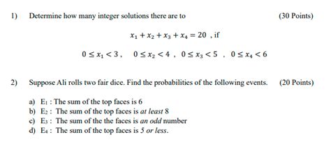 1 Determine How Many Integer Solutions There Are To