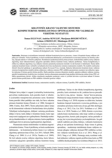 Pdf Modeling And Simulation Of Quay Crane Control System For Pid Controller Optimal Parameters