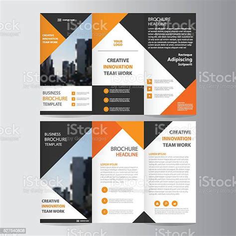 주황색 삼각형 간결함 비즈니스 3단 브로셔 고객 템플릿을 비즈니스 리플렛 0명에 대한 스톡 벡터 아트 및 기타 이미지 0명 3단 브로슈어 검은색 Istock