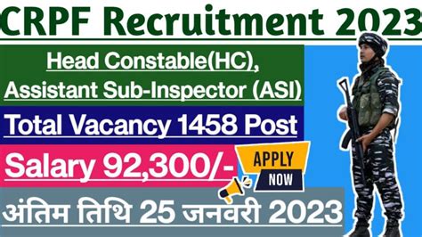 Crpf Apply Online Form 2023 Asi Steno Or Hc Ministerial Eligibility Criteria Notification