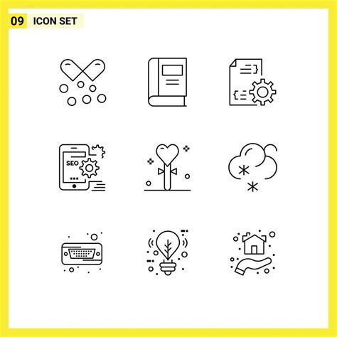 Set Of 9 Vector Outlines On Grid For Configuration Optimize Read Mobile Management Editable