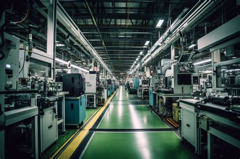Futuristic Smart Factory With Robots Humans And Advanced Tech Under