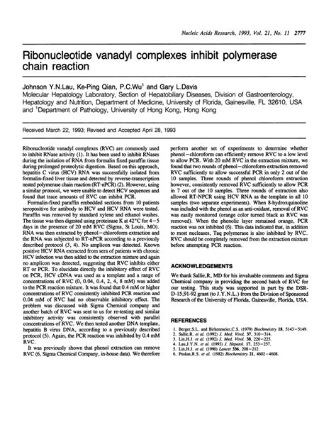 Ribonucleotide Vanadyl Complexes Inhibit Polymerase Chain Reaction Pmc