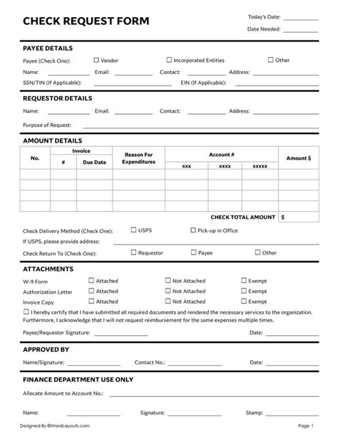 Free Check Request Form For Employees Wordlayouts