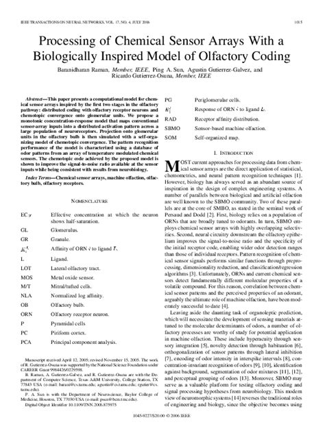 Pdf Processing Of Chemical Sensor Arrays With A Biologically Inspired Model Of Olfactory