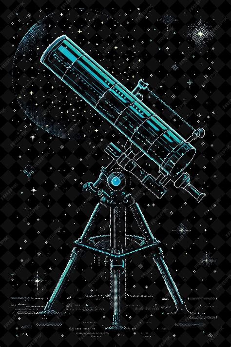 Premium Psd Mysterious Telescope 8 Bit Pixel With Stars And Space Symbol Y2k Shape Neon Color
