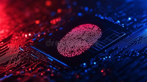 Digital Fingerprint On Circuit Board Symbolizing Biometric Security And Technology Vibrant Red