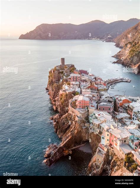 Aerial View Of Vernazza Old Town Along The Coast Cinque Terre Liguria