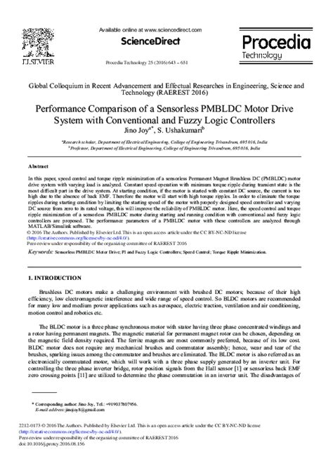 pdf performance comparison of a sensorless pmbldc motor drive system