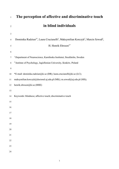 Pdf The Perception Of Affective And Discriminative Touch In Blind Individuals