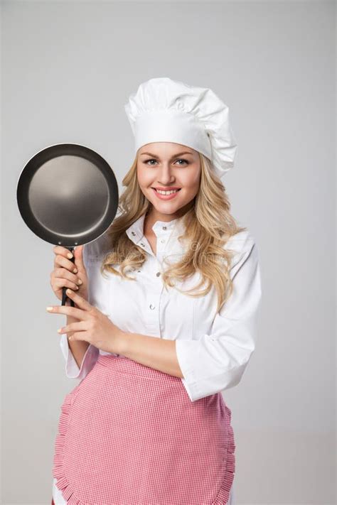 Beautiful Young Blonde Woman Holding Frying Pan Stock Image Image Of