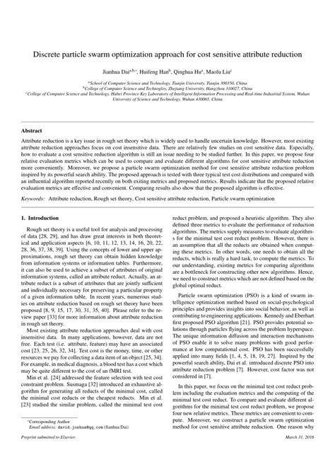 Pdf Discrete Particle Swarm Optimization Approach For Cost Sensitive