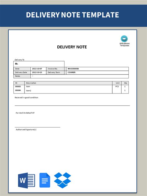 Gratis Blank Delivery Note Template