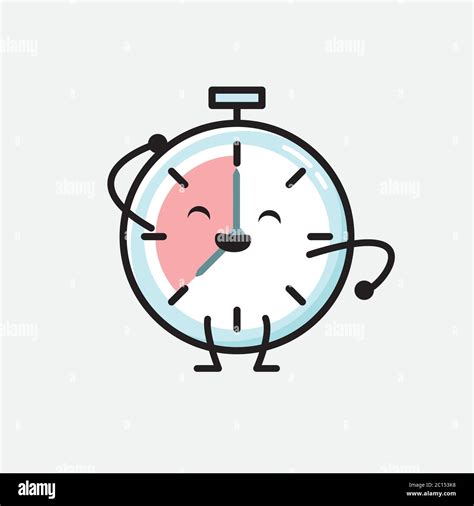 An Illustration Of Cute Timer Clock Mascot Vector Character In Flat Design Style Stock Vector