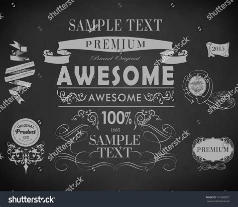 Chalk Label Typography Calligraphic Design Elements Stock Vector