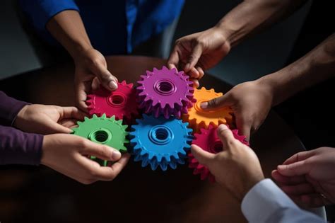 Premium Photo Collaborative Teamwork With Colorful Gears Ai Generated
