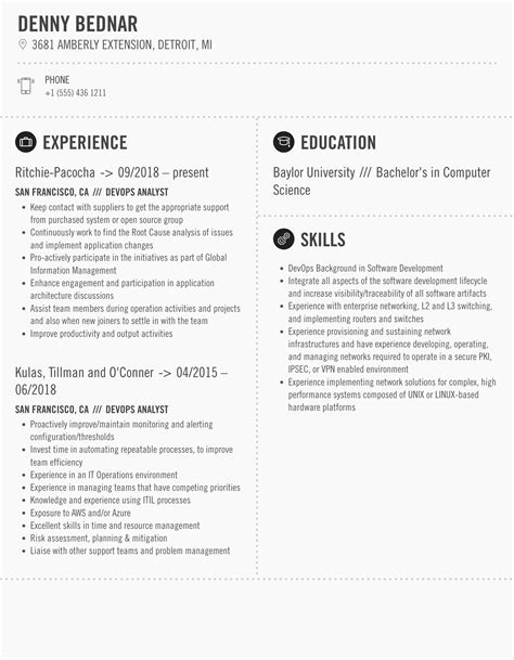 Devops Analyst Resume Samples Velvet Jobs