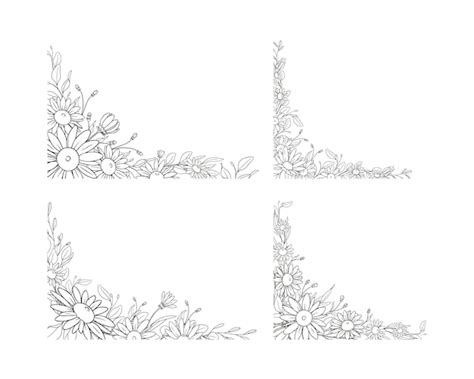 손으로 그린 데이지 꽃 프레임 배경 프리미엄 벡터