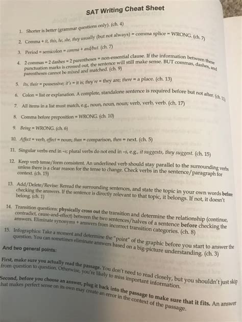 Sat Writing Cheat Sheet