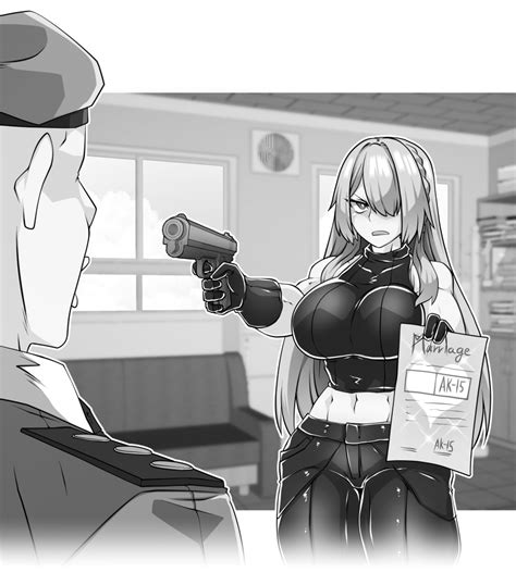 Rule 34 1babe Ak 15 Girls Frontline At Gunpoint Bald Bare Shoulders Beret Black Gloves Black