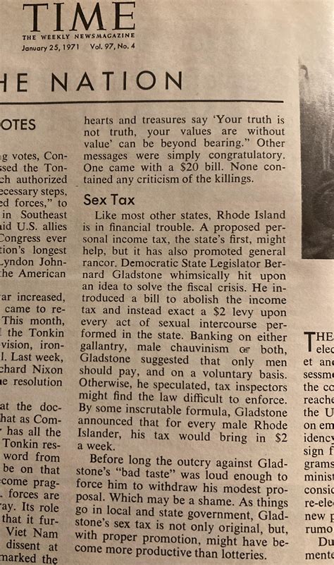 Sex Tax Time Magazine January 25 1971 Roldnews