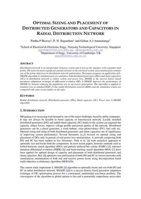 Pdf Optimal Sizing And Placement Of Distributed Generators And Capacitors In Radial