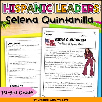 Hispanic Heritage Month Selena Quintanilla Biography Reading Worksheets