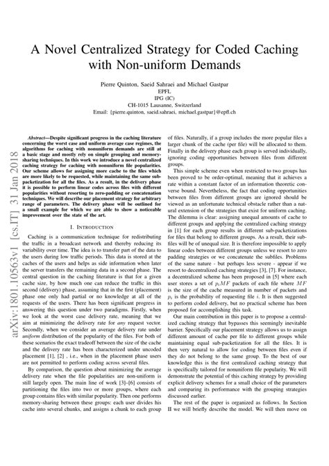 Pdf A Novel Centralized Strategy For Coded Caching With Non Uniform Demands