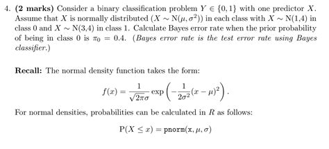 solved 4 2 marks consider a binary classification problem