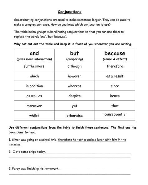 Printable Subordinating Conjunctions Worksheets Free Download And Print For You