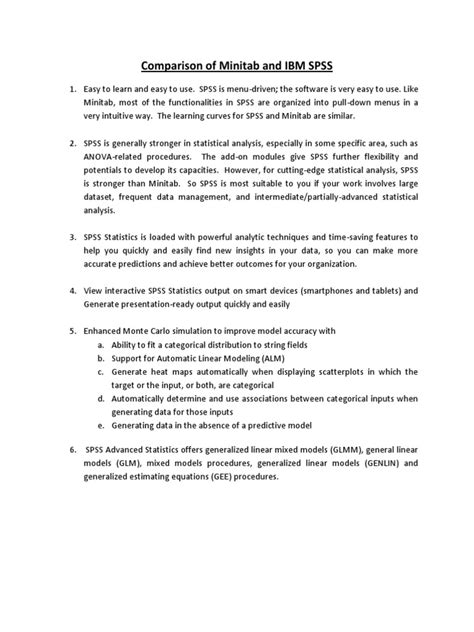 Minitab Vs Spss Statistical Analysis Pdf Spss Ordinary Least Squares