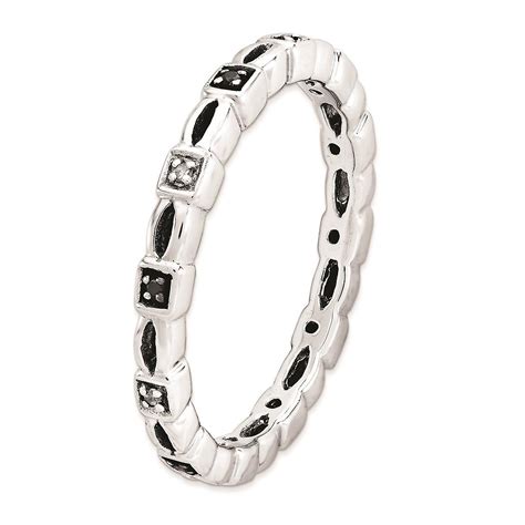 925 Sterling Silver Polished Prong Set Patterned Stackable Expressions