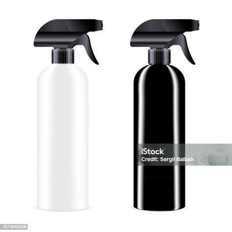 검은 디스펜서 캡 흰색과 검정색 스프레이 병 액체 물 석유 토 닉과 다른 화장품에 대 한 펌프와 절연된 컨테이너 디자인 벡터 이랑 그림입니다 3차원 형태에 대한 스톡 벡터