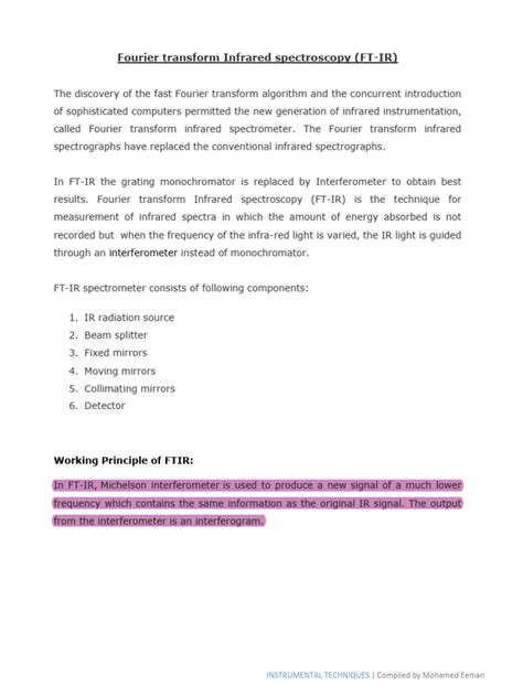 Ftir Notes Pdf Infrared Spectroscopy Interferometry