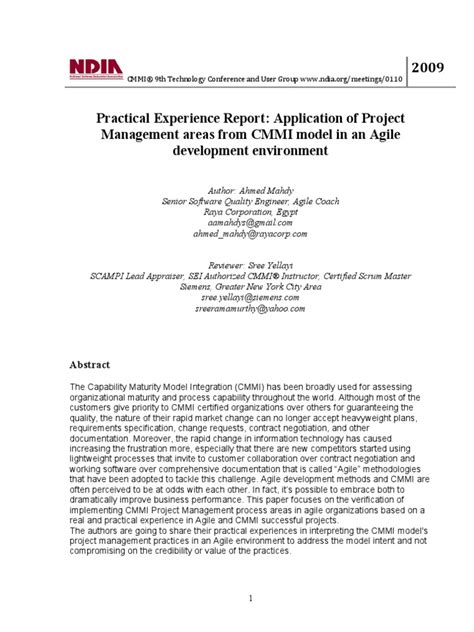 Pdf Agilecmmi Experience Report Cmmi Project Management Process Areas In Agile Development