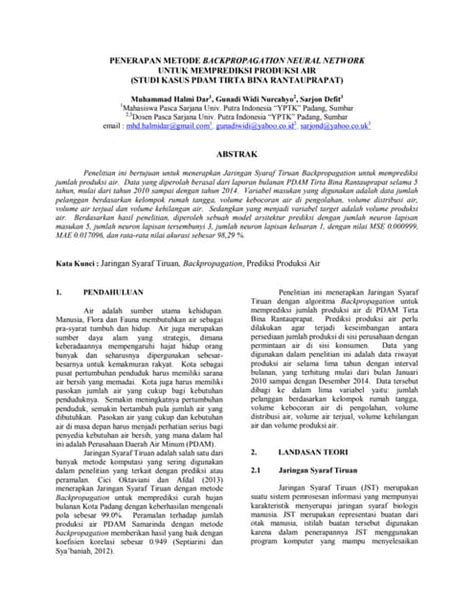 Penerapan Metode Backpropagation Neural Network Untuk Memprediksi Produksi Air Pdf